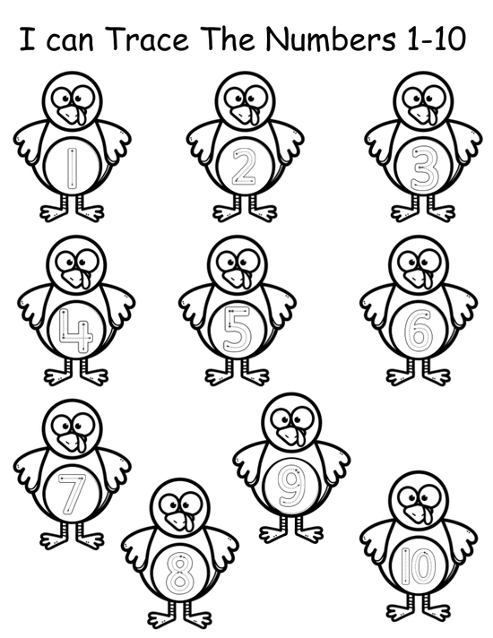 Turkey Number Tracing 1-10 – Lotus Learning